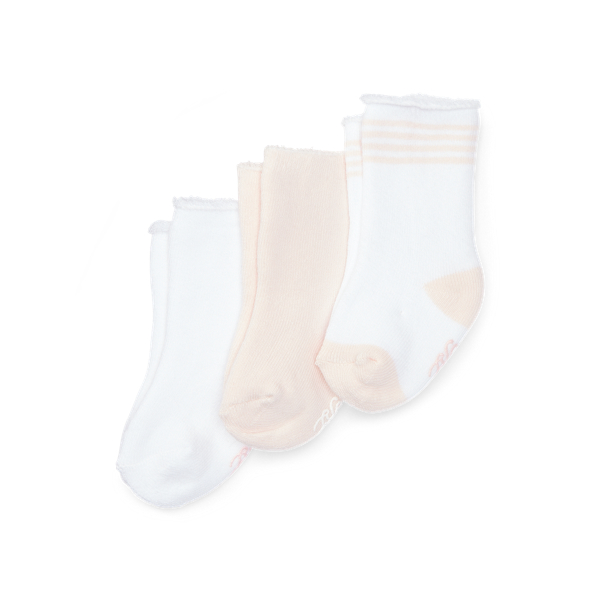 White/Pink Terry Crew Sock 3-Pack Baby Girl 1