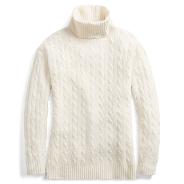Slit Cable Turtleneck Sweater para mulher | Ralph Lauren® PT