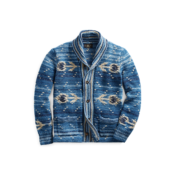 Indigo Multi Hand-Knit Indigo Cardigan RRL 1