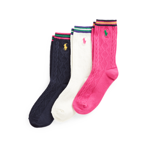 Cable-Knit Crew Sock 3-Pack voor meisjes | Ralph Lauren® NL