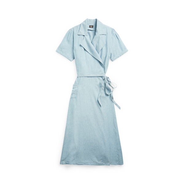 Rl-423 Lt Indigo/Cream Indigo Linen-Cotton Wrap Dress RRL 1