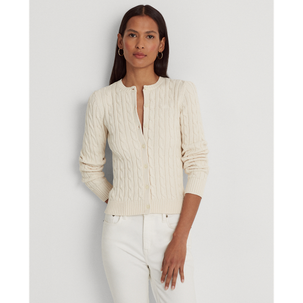 Cable-Knit Cotton Cardigan Sweater Lauren 1