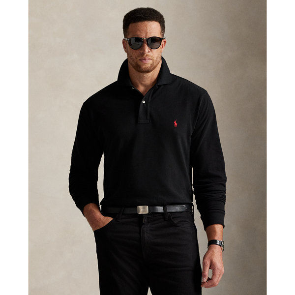 Polo Black Mesh Long-Sleeve Polo Shirt Big & Tall 1