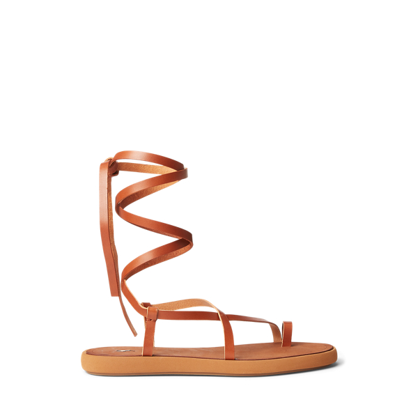 Sandalia de piel vachetta con lazo para mujer | Ralph Lauren® ES