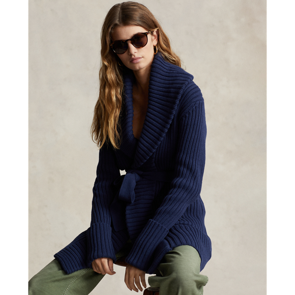 Newport Navy Rib-Knit Shawl-Collar Cotton Cardigan Polo Ralph Lauren 1