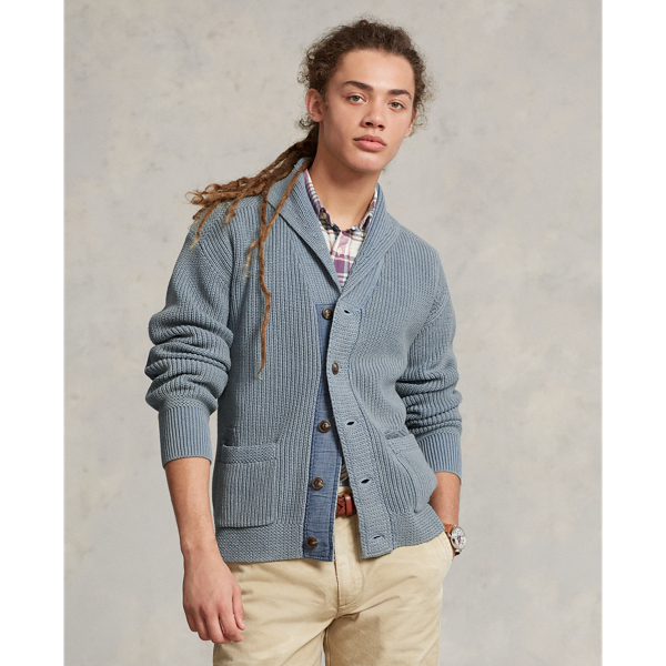 Indigo Multi Distressed Indigo Cotton Shawl Cardigan Polo Ralph Lauren 1