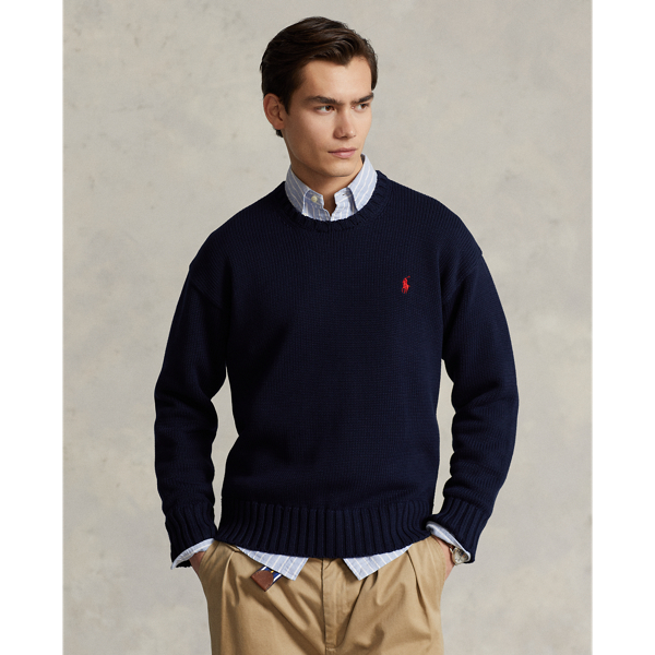 Hunter Navy Big Fit Cotton Crewneck Sweater Polo Ralph Lauren 1
