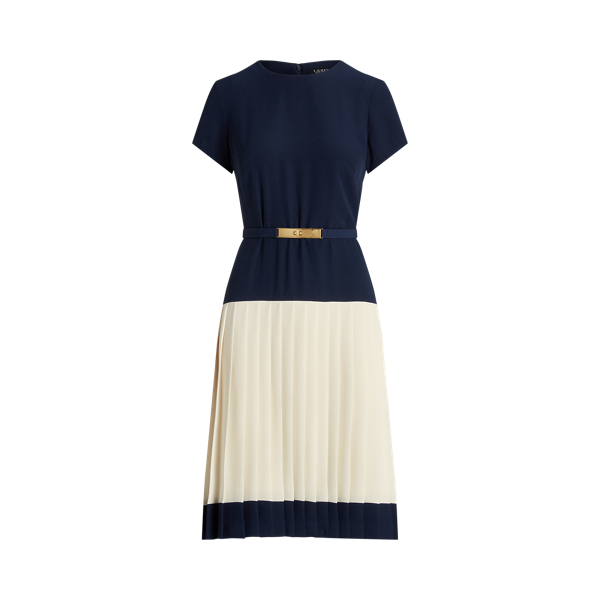 Two-Tone Belted Georgette Dress | Ralph Lauren® Australia