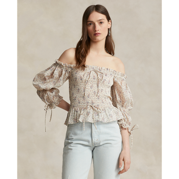 Floral Smocked Cotton Voile Top | Ralph Lauren® Australia