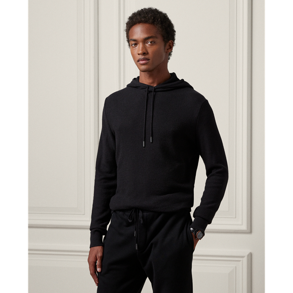 Classic Black Textured Silk-Cashmere Hooded Sweater Purple Label 1