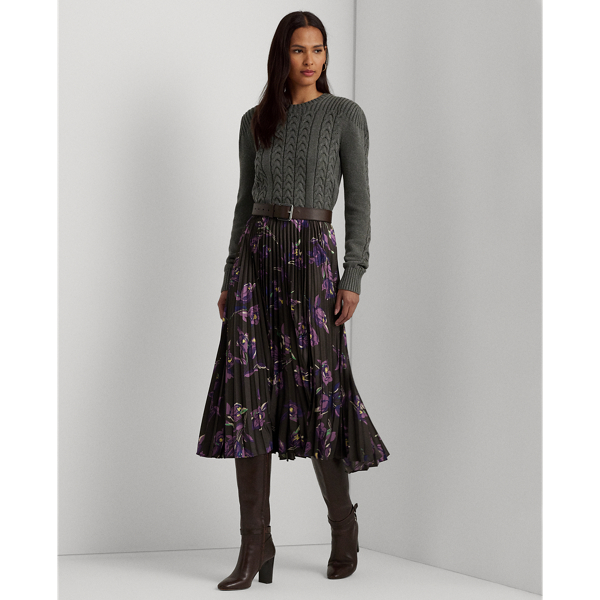 Floral Pleated Satin Charmeuse Skirt | Ralph Lauren® Australia