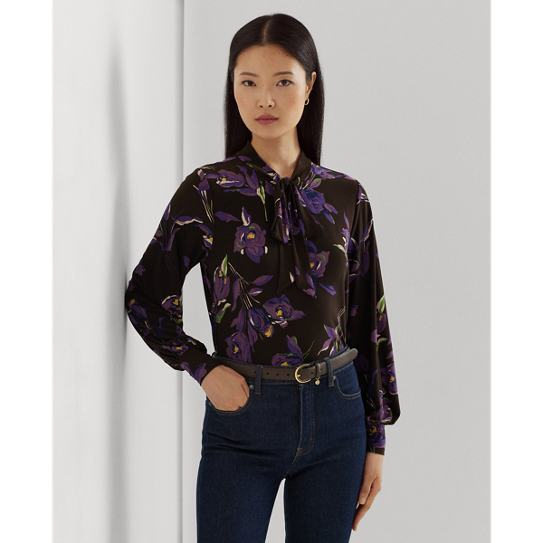 Floral Stretch Jersey Tie Neck Top Ralph Lauren® Australia