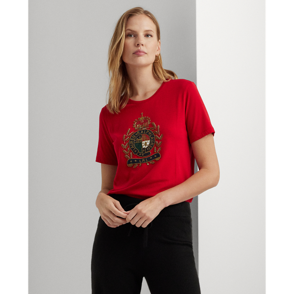 Beaded Crest Cotton Blend Jersey Tee Ralph Lauren® Australia