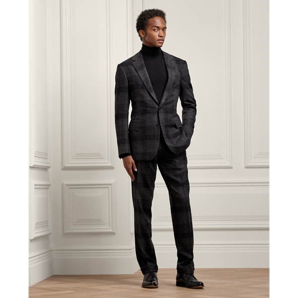 Black Multi Kent Handmade Plaid Cashmere Suit Purple Label 1