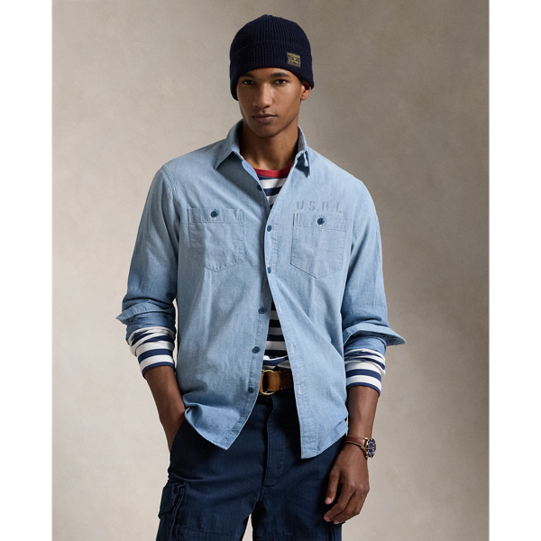 Medium Indigo Classic Fit Indigo Chambray Workshirt Polo Ralph Lauren 1