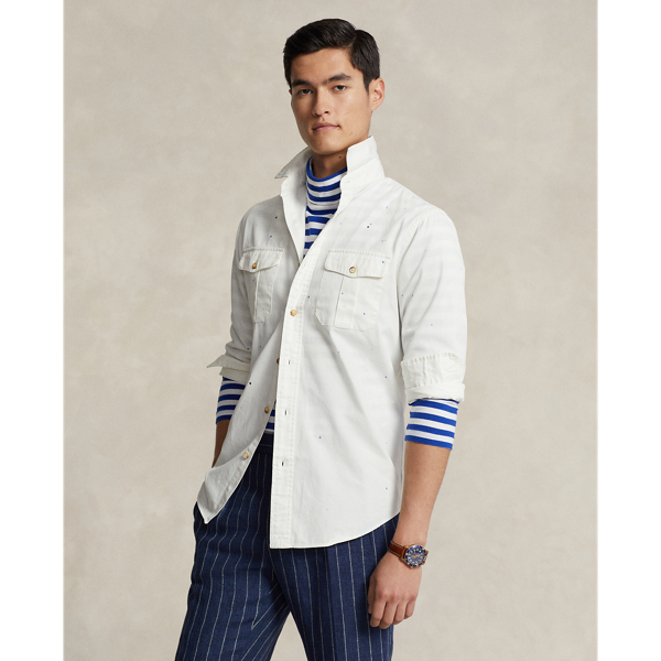 White Classic Fit Hand-Painted Chino Shirt Polo Ralph Lauren 1