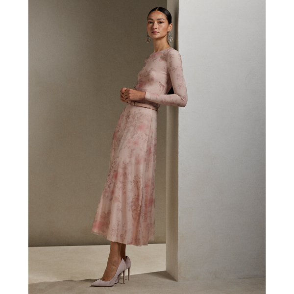 Light Mauve Multi Alisen Floral Tulle Cocktail Dress Ralph Lauren ...