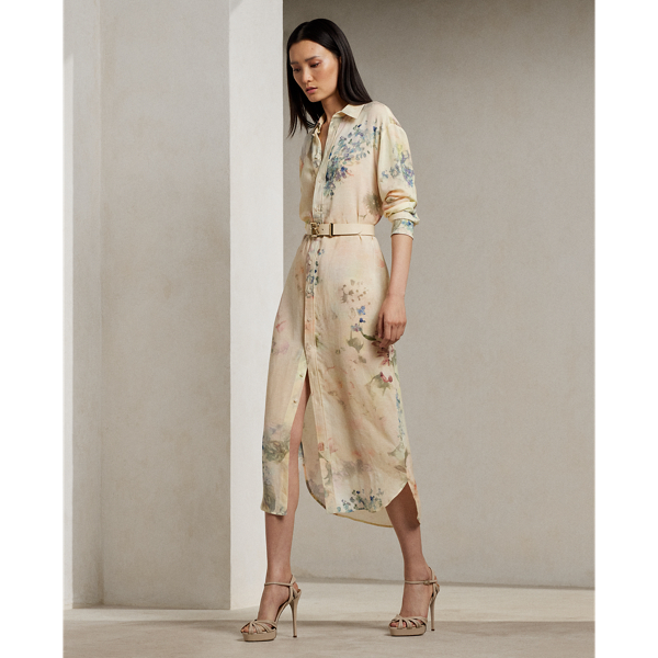 Butter Multi Graison Floral Linen Voile Day Dress Ralph Lauren Collection 1