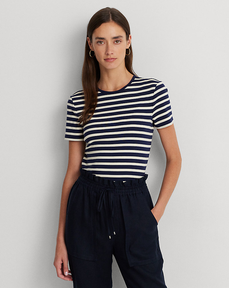 Striped Stretch Cotton Crewneck Tee for Women | Ralph Lauren® IL Striped Stretch Cotton Crewneck Tee for Women | Ralph Lauren® IL
