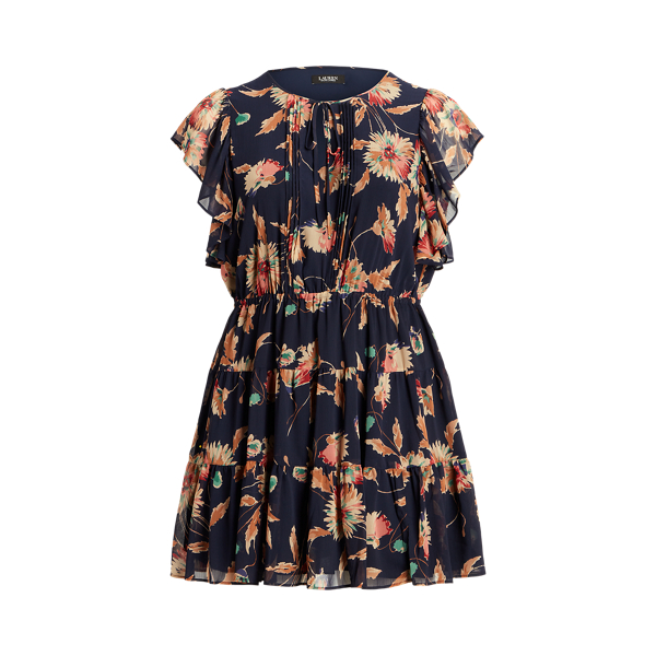 Vestido de georgette arrugado con lazo para Women | Ralph Lauren® ES