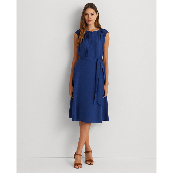 Belted Crepe Cap-Sleeve Dress for Women | Ralph Lauren® UK