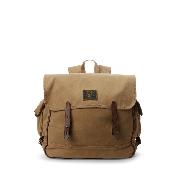 Khaki/Brown Leather-Trim Canvas Backpack RRL 1