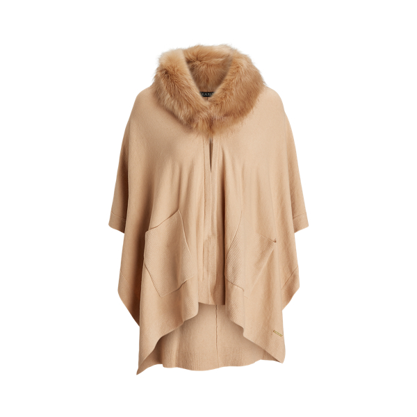 Classic Camel Faux-Fur-Trim Ruana Lauren 1