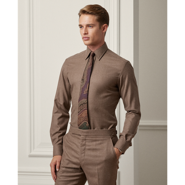 Dark Taupe Melange Wool Flannel Shirt Purple Label 1