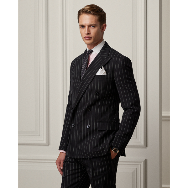 Black/White Kent Hand-Tailored Striped Suit Jacket Purple Label 1