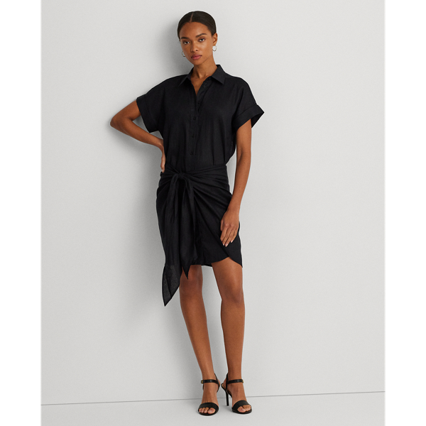 Robe-chemise à plastron lacé en lin pour femme | Ralph Lauren® BE