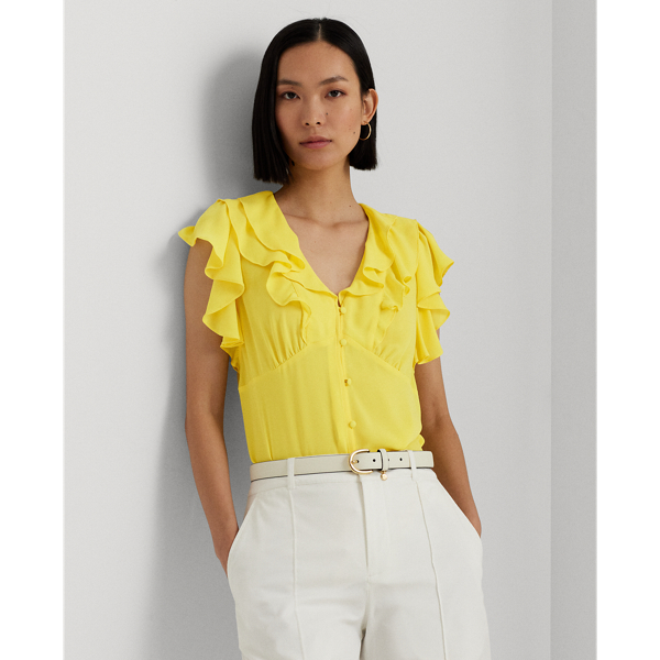 Ruffle-Trim Crinkle Georgette Blouse for Women | Ralph Lauren® UK
