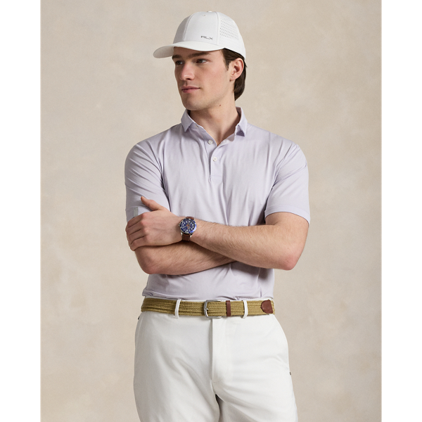 Flower Purple/ White Classic Fit Striped Stretch Polo Shirt RLX 1
