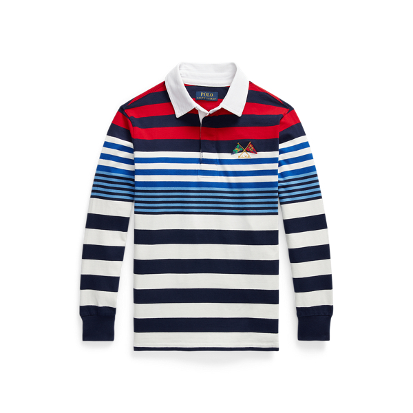 Newport Navy Multi Nautical-Flag Striped Cotton Rugby Shirt Boys 8-20 1