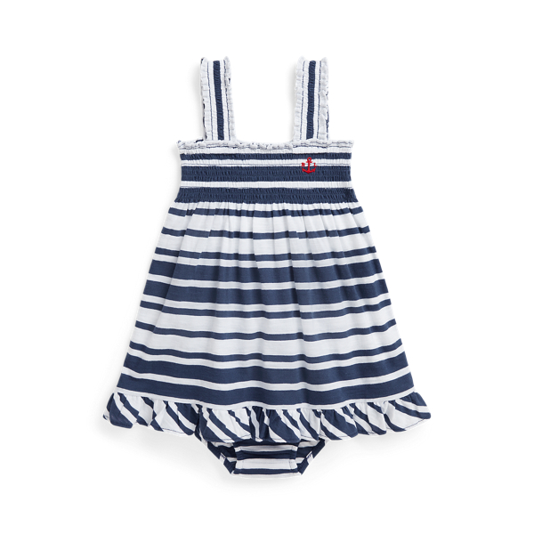 Rustic Navy Stripe Striped Cotton Jersey Dress & Bloomer Baby Girl 1
