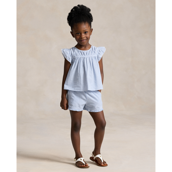 Striped Ruffled Cotton Seersucker Short