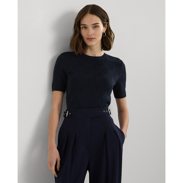 Lauren Navy Monogram Jacquard Short-Sleeve Sweater Lauren 1