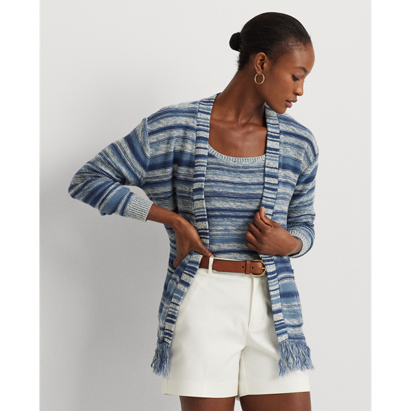 Multi Striped Belted Linen-Cotton Cardigan Lauren 1