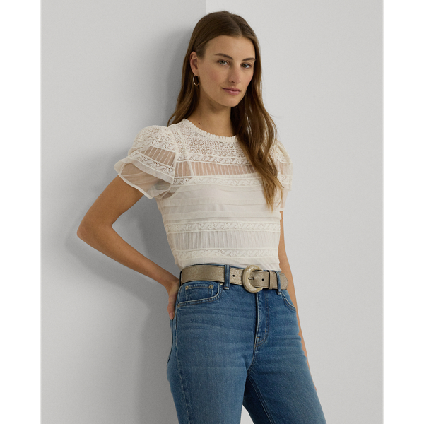 Lace-Trimmed Mesh Puff-Sleeve Blouse for Women | Ralph Lauren® NL