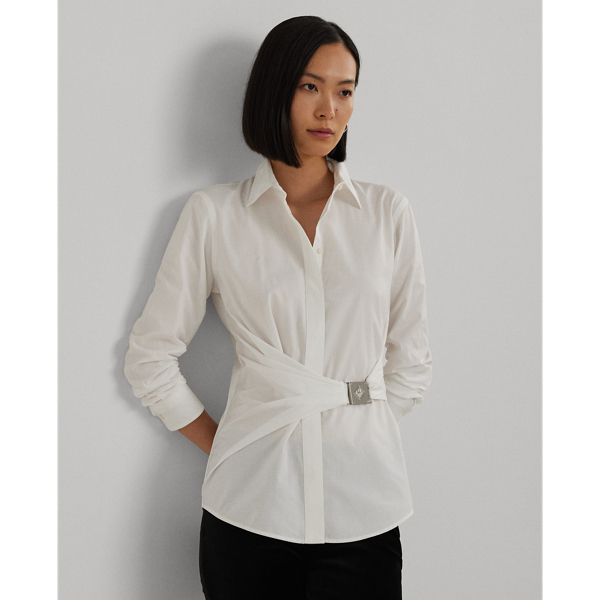 Buckle-Trim Cotton Broadcloth Shirt