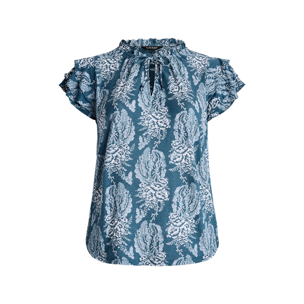 Floral Linen Blend Jersey Tie Neck Top For Women Ralph Lauren® Uk