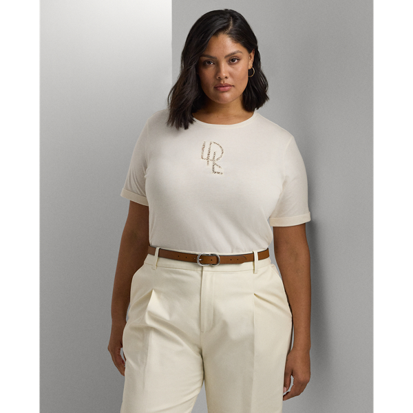 Beaded Logo Cotton Blend Jersey Tee