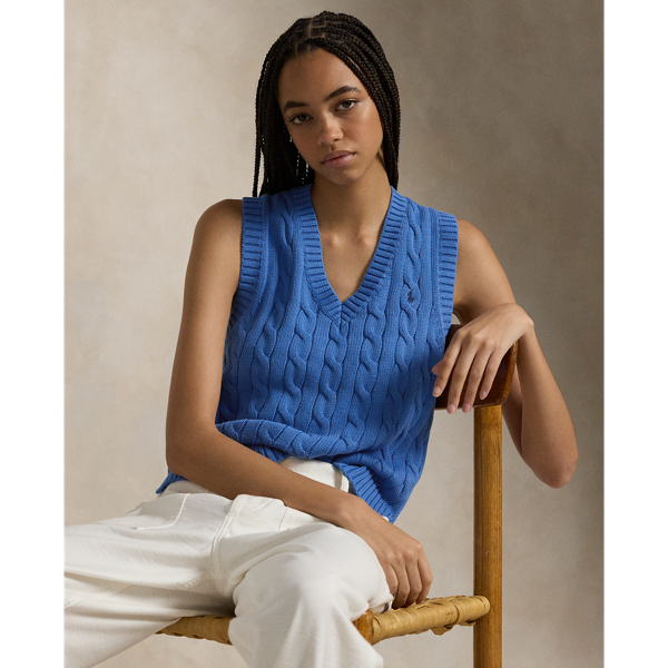 Cable Knit Cotton V Neck Sweater Vest Ralph Lauren