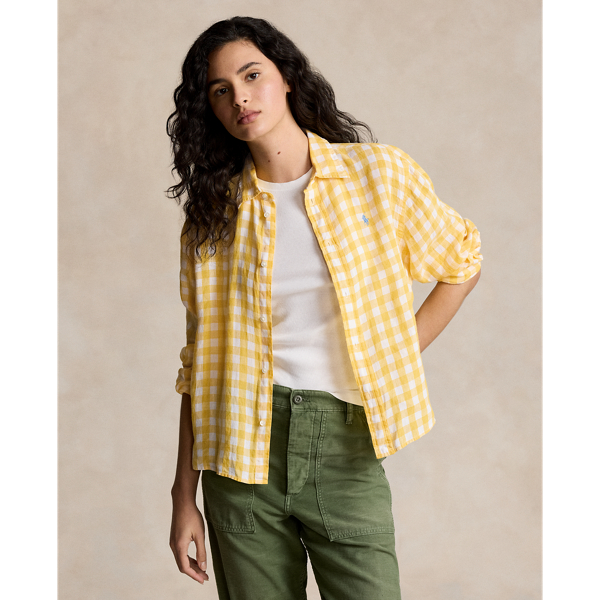 Weites, verkürztes Gingan-Leinenhemd für Damen | Ralph Lauren® DE