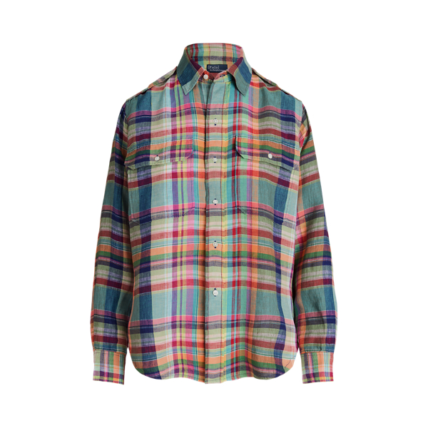 Geruit linnen utility overhemd voor dames | Ralph Lauren® NL