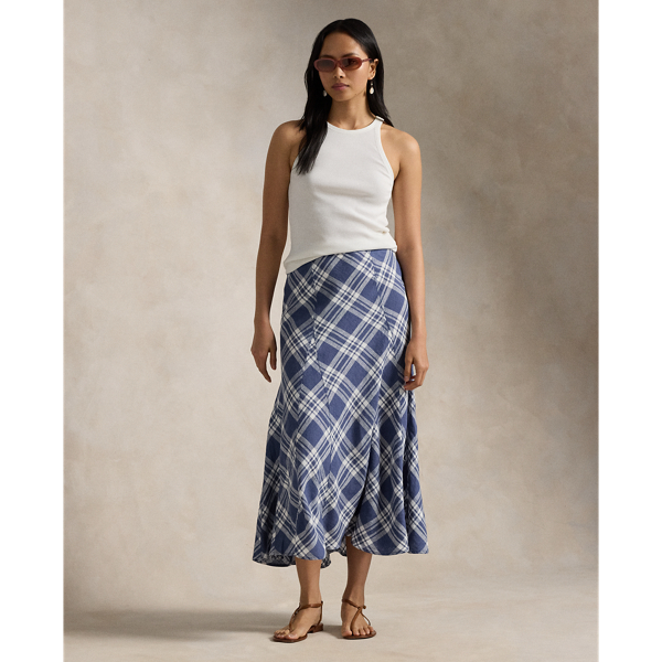 Plaid Linen Paneled Skirt