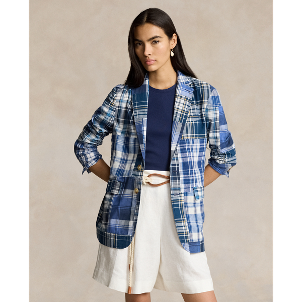 Plaid Patchwork Cotton-Linen Blazer | Ralph Lauren® Australia