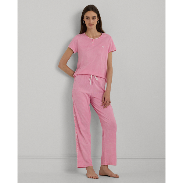 Pink Stripe Striped Cotton-Blend Jersey Pajama Set Lauren 1