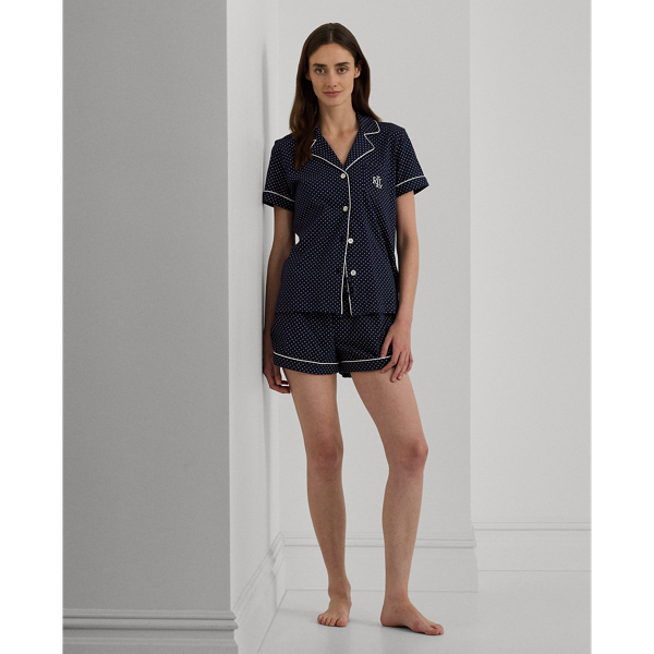 Navy Dot Polka-Dot Cotton Jersey Boxer Sleep Set Lauren 1