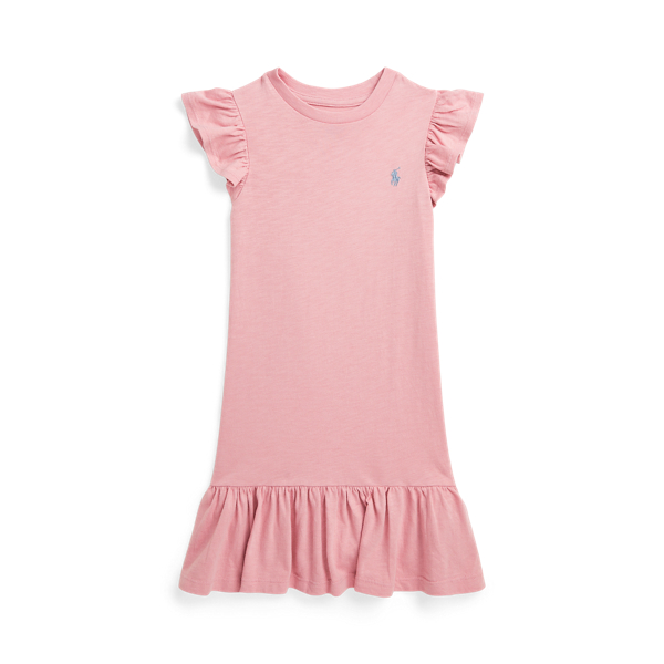Tickled Pink/Vessel Blue Flutter-Sleeve Cotton Jersey Tee Dress Girls 2 ...
