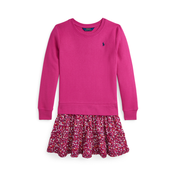 College Pink W/ Navy Floral Woven-Skirt Fleece Dress Girls 7-16 1